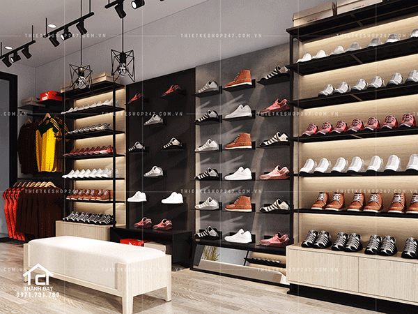 Thiết kế shop giày dép đẹp, năng động sang trọng.