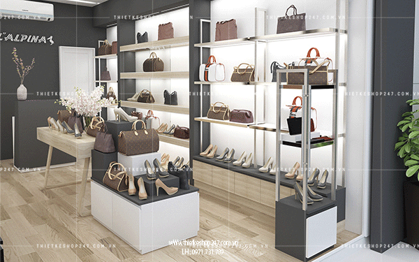 Thiết kế shop giày dép đẹp năng động mà rất quyến rũ.