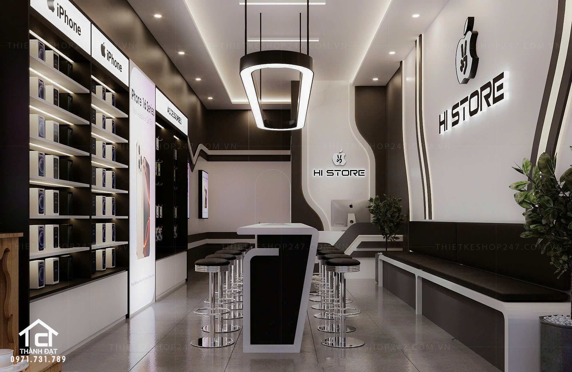 Thiết kế shop điện thoại đẹp sang trọng – HI STORE